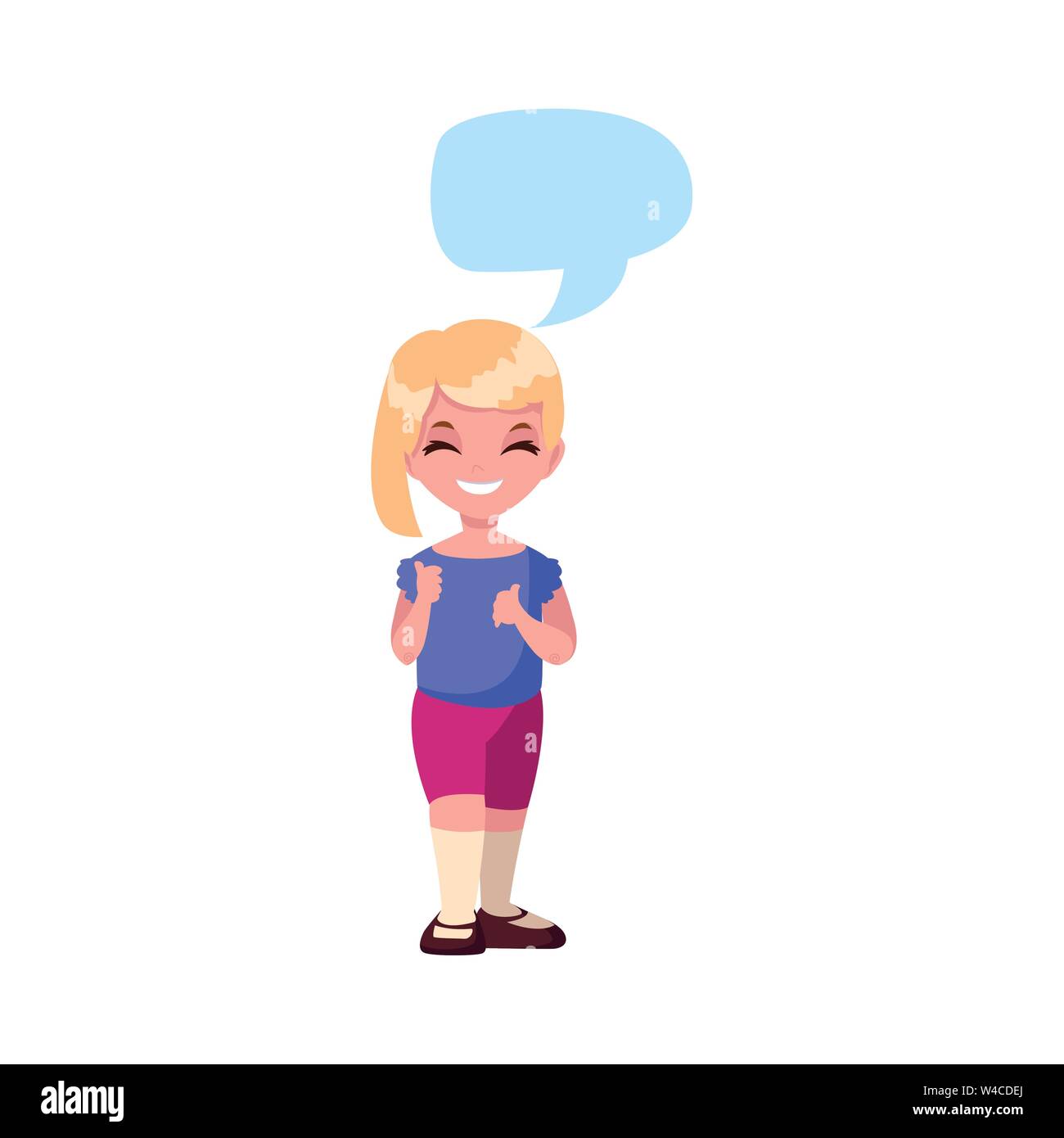 cute little girl standing character talk bubble vector illustration ...
