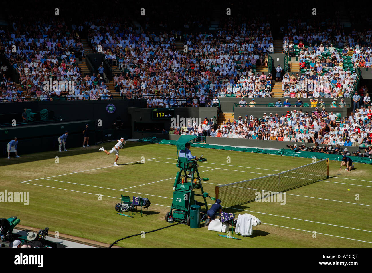 General View of Court 1 with Roger Federer of Switzerland and Jay Clark ...