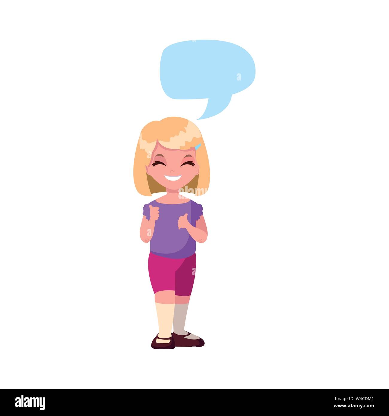 cute little girl standing character talk bubble vector illustration ...