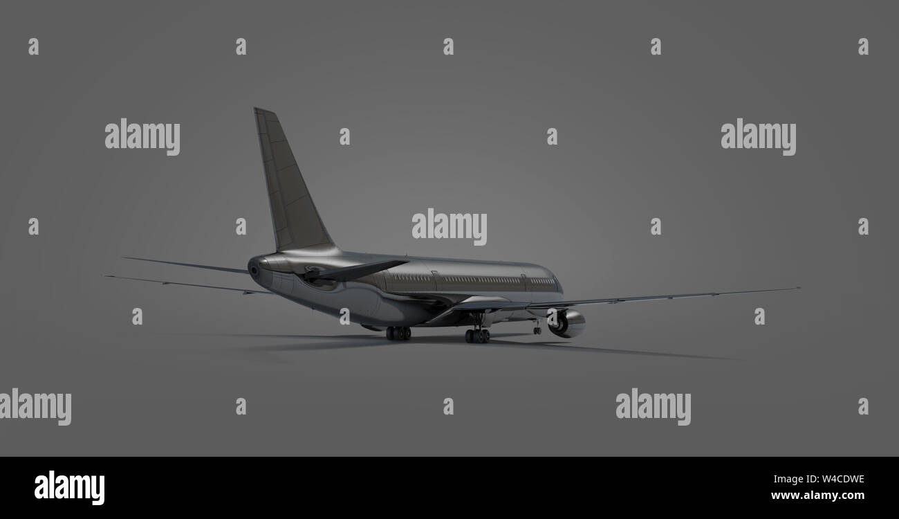 Blank black airplane mock up stand, backside view isolated, depth of ...