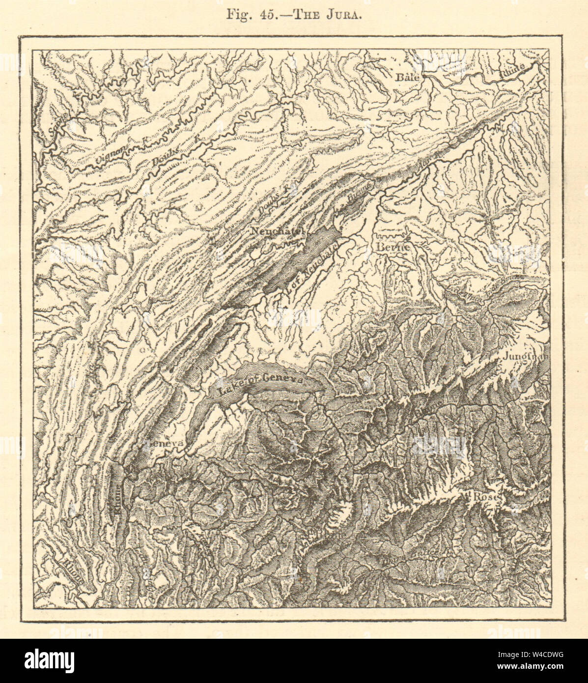 The Jura. Switzerland. Lake Geneva Neuchatel. Sketch map 1886 old ...