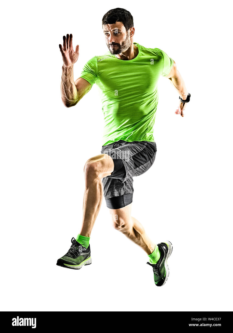 one caucasian man runner running jogging jogger silhouette isolated on ...