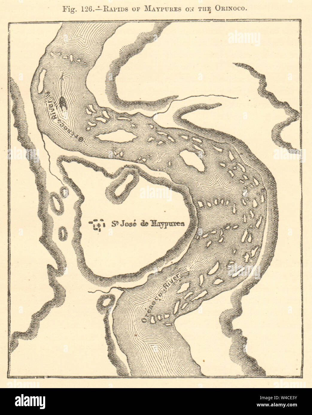 Rapids of Maypures of the Orinoco. Colombia. Maipures. Sketch map 1886 ...