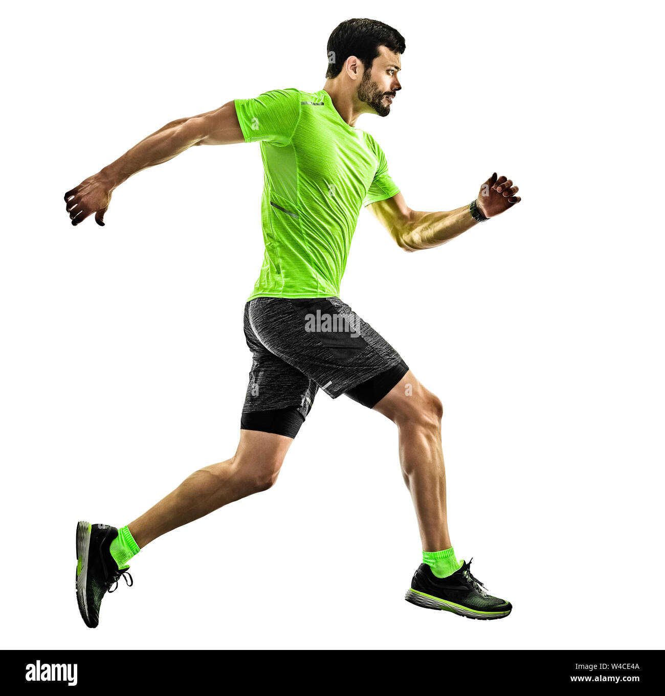 one caucasian man runner running jogging jogger silhouette isolated on ...
