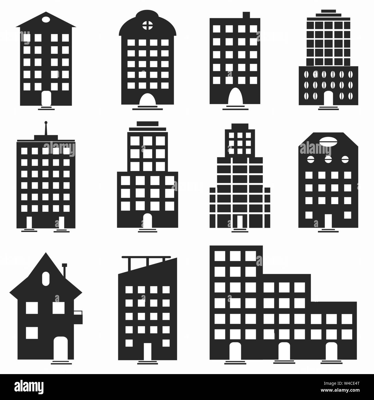 monochrome collection of buildings for your design Stock Vector Image ...
