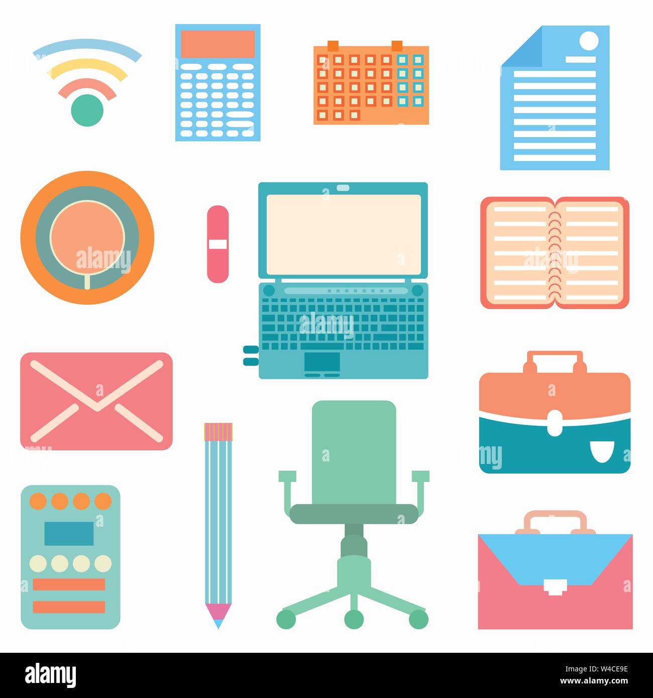 Collection of office objects icons in gentle colors Stock Vector Image ...