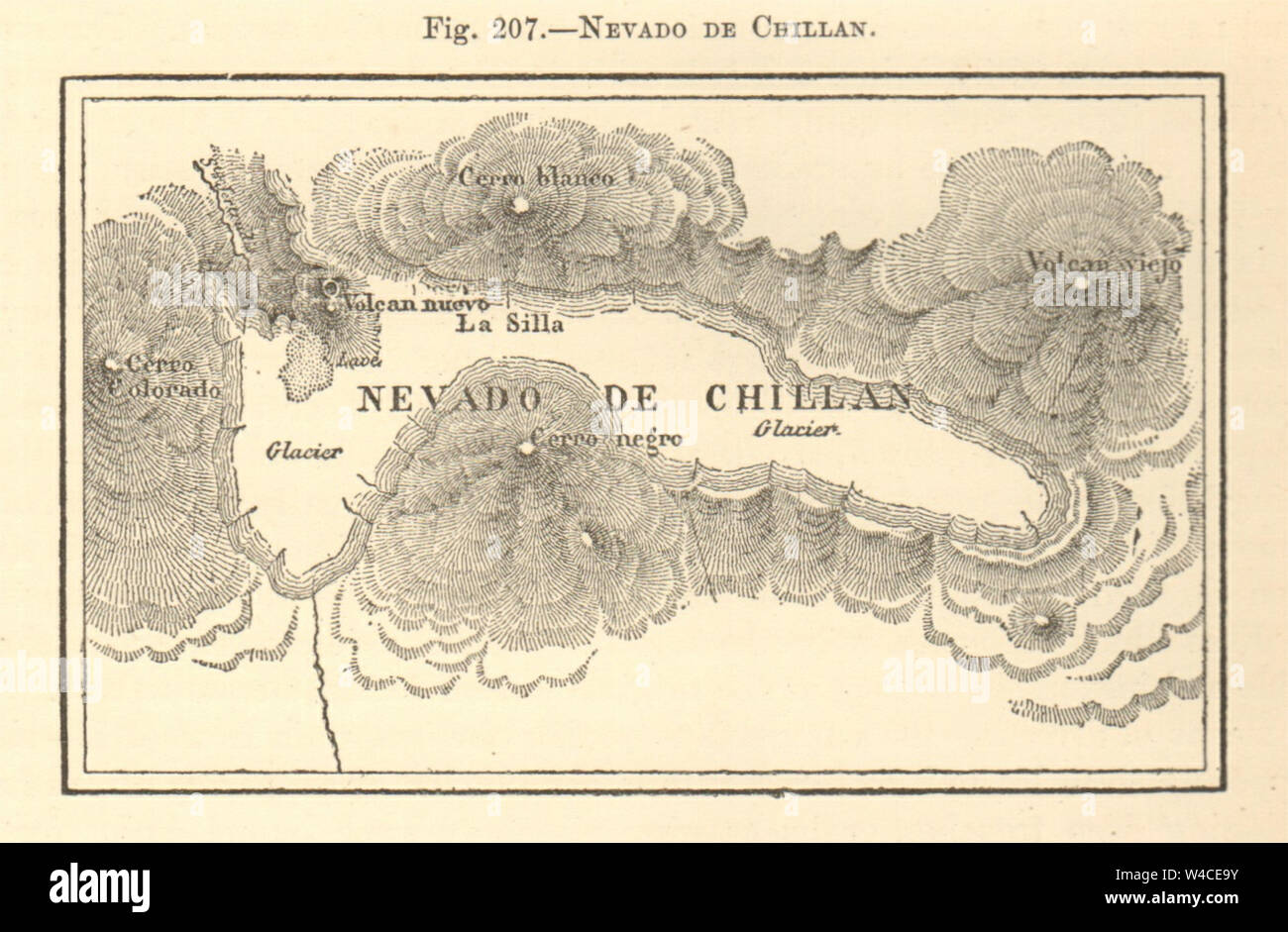 Nevados de Chillan. Chile. SMALL sketch map 1886 old antique plan chart ...