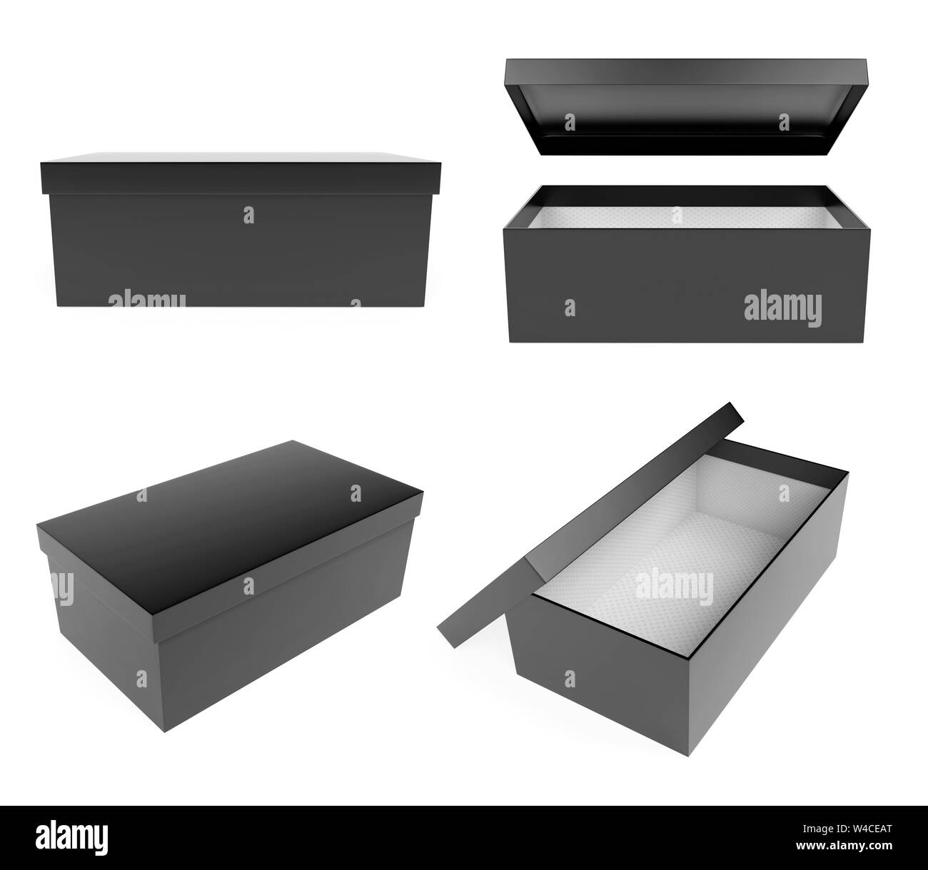Black shoe box. Collection. 3d rendering illustration isolated Stock ...