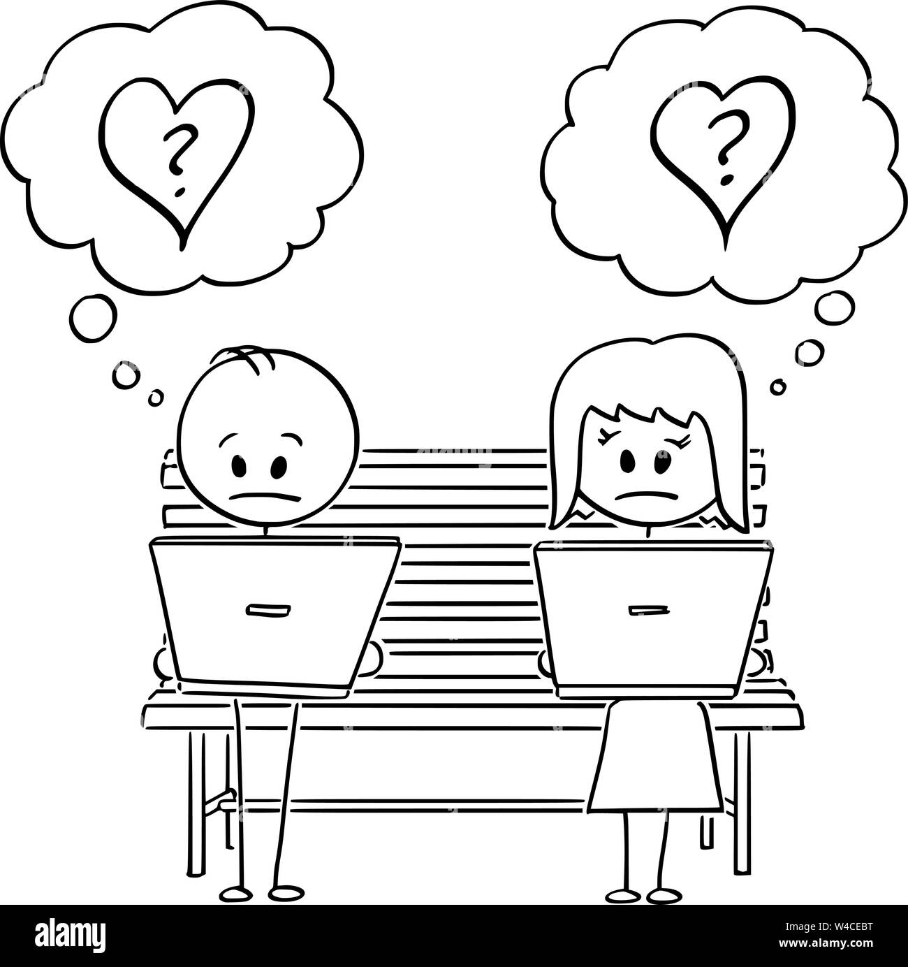 Vector cartoon stick figure drawing conceptual illustration of couple ...