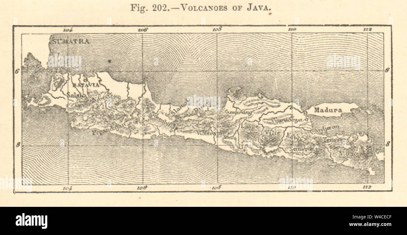 Volcanoes of Java. Indonesia. SMALL sketch map 1886 old antique plan ...