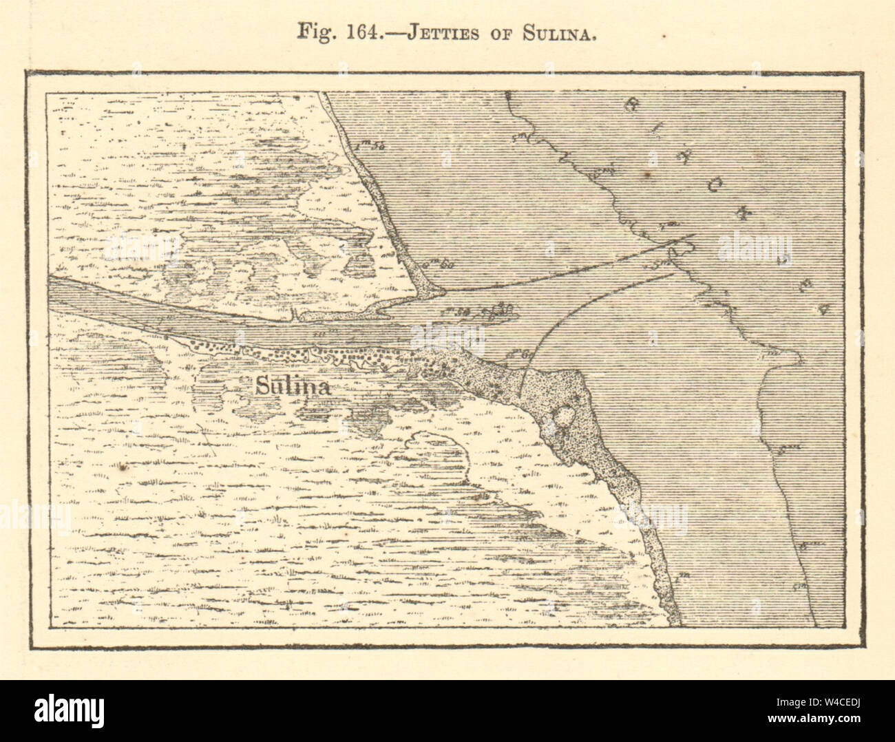 Jetties of Sulina. Romania. Danube. Sketch map 1886 old antique plan ...