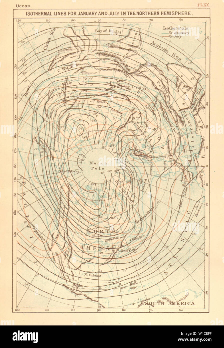 Isothermal Lines January & July Northern Hemisphere. Arctic North Pole ...