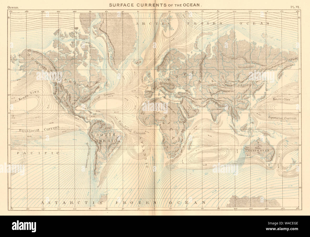 Surface of Currents of the Ocean. World 1886 old antique map plan chart ...