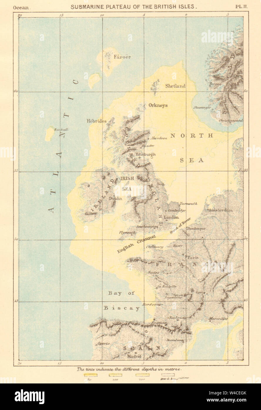 Submarine Plateau of the British Isles 1886 old antique vintage map ...