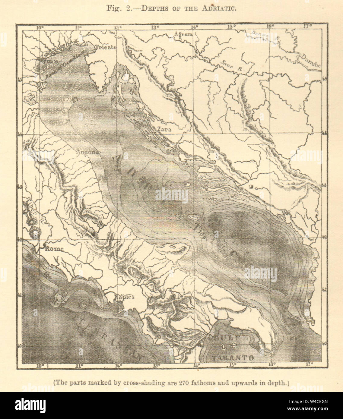 Depths of the Adriatic. Dalmatia Italy. Sketch map 1886 old antique ...