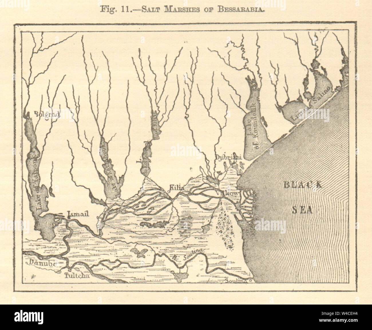 Danube delta salt marshes. Romania Ukraine Izmail Kiliya Vylkove Sketch ...