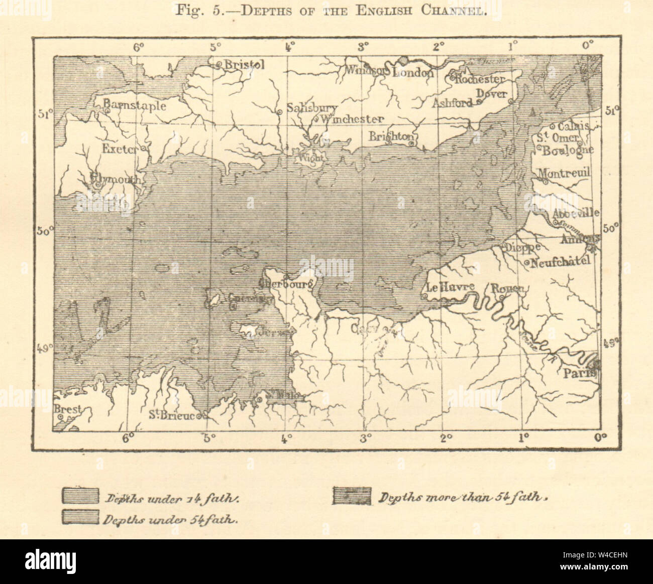 Depths of the English Channel. Sketch map 1886 old antique plan chart ...