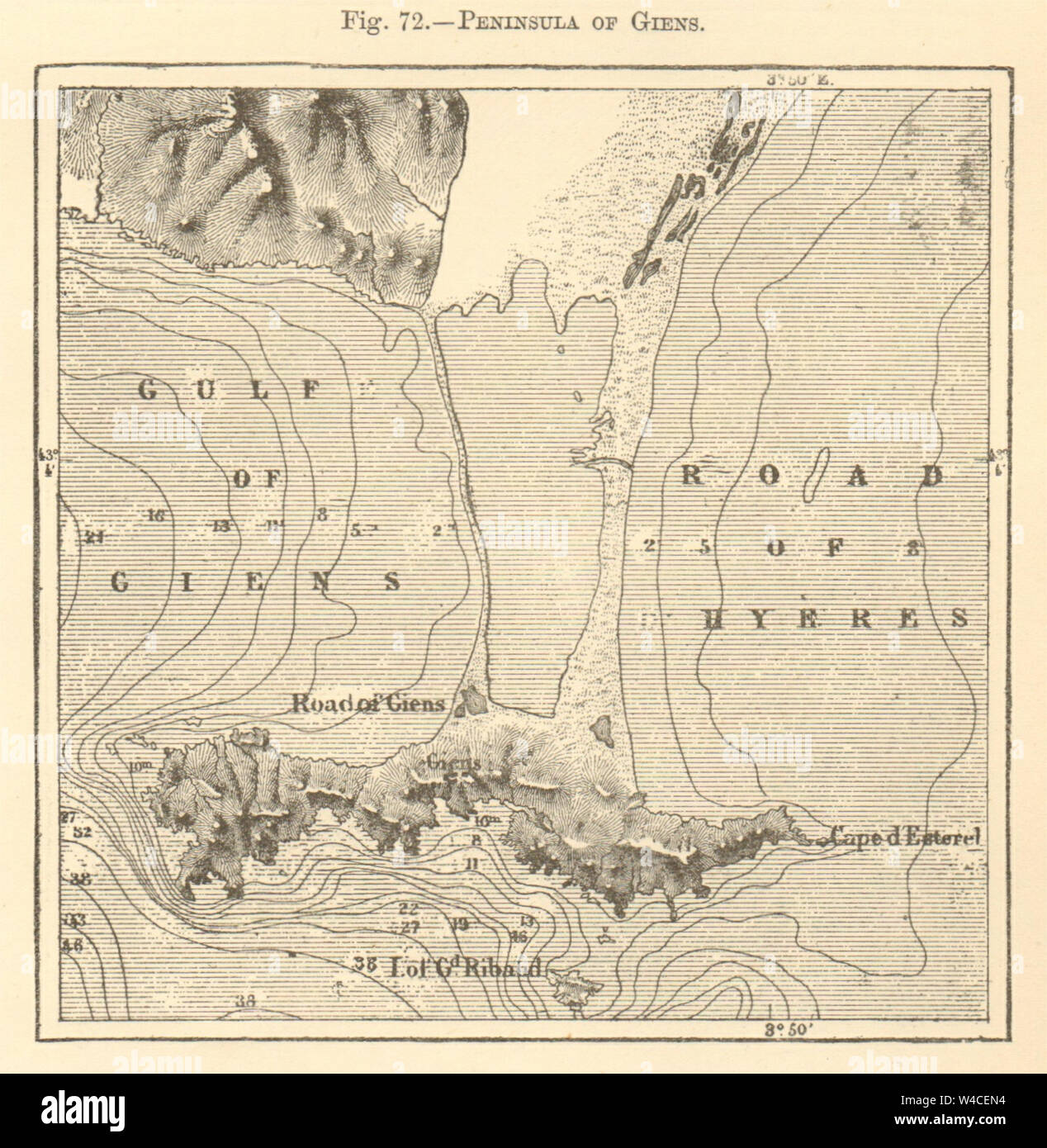 Peninsula of Giens. Var. Hyères. Sketch map 1886 old antique plan chart ...