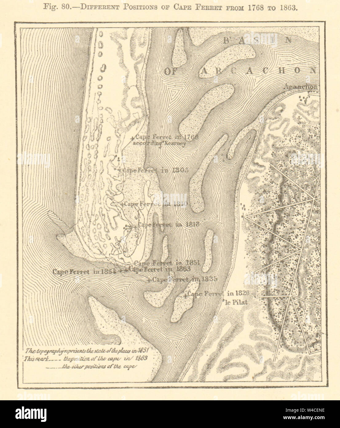 Cap Ferret movement 1768-1863. Gironde. Pilat Arcachon. Sketch map 1886 ...