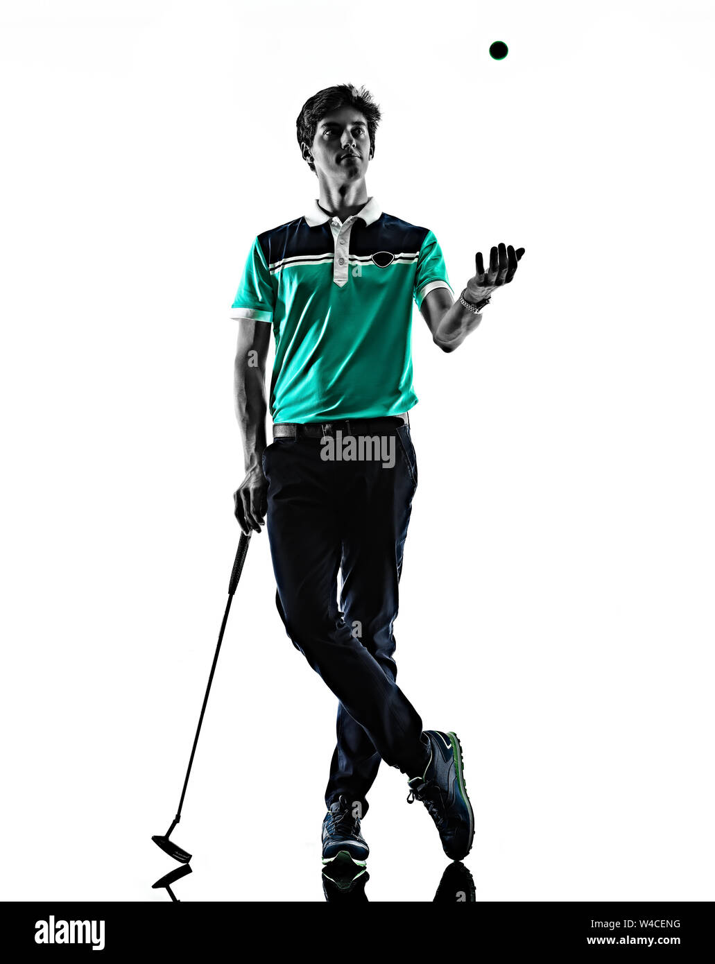 one young caucasian Man Golf golfer golfingshadow silhouette isolated ...
