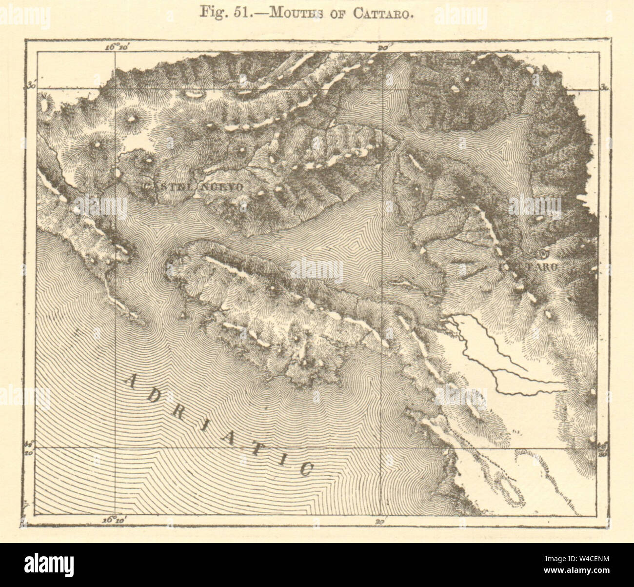 Mouths of Cattaro. Montenegro. Gulf of Kotor. Sketch map 1886 old ...