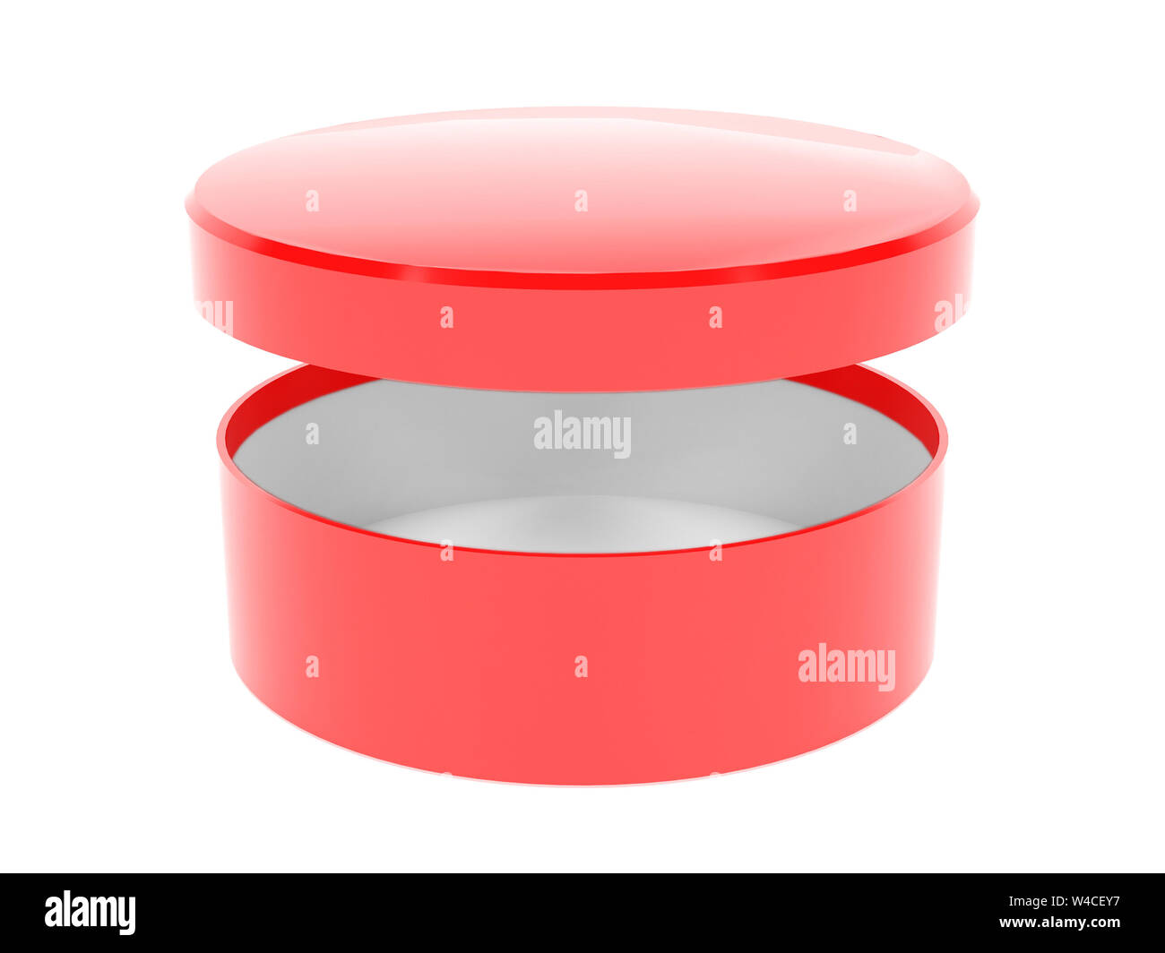 Round box. Open red carton with lid. 3d rendering illustration isolated ...