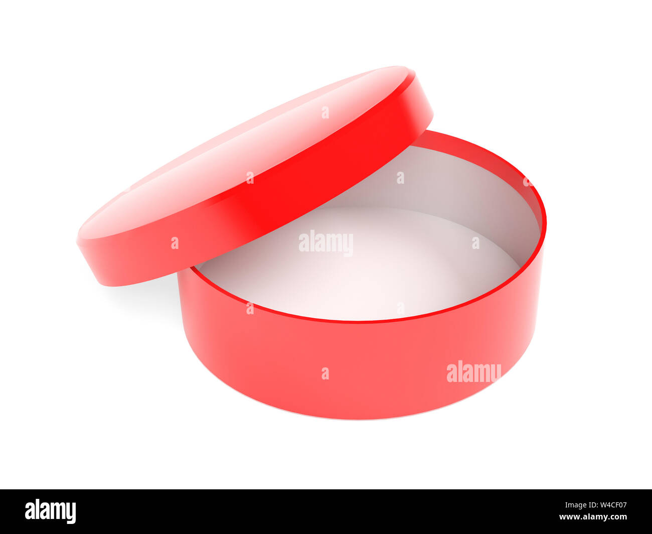 Round box. Open red carton with lid. 3d rendering illustration isolated ...