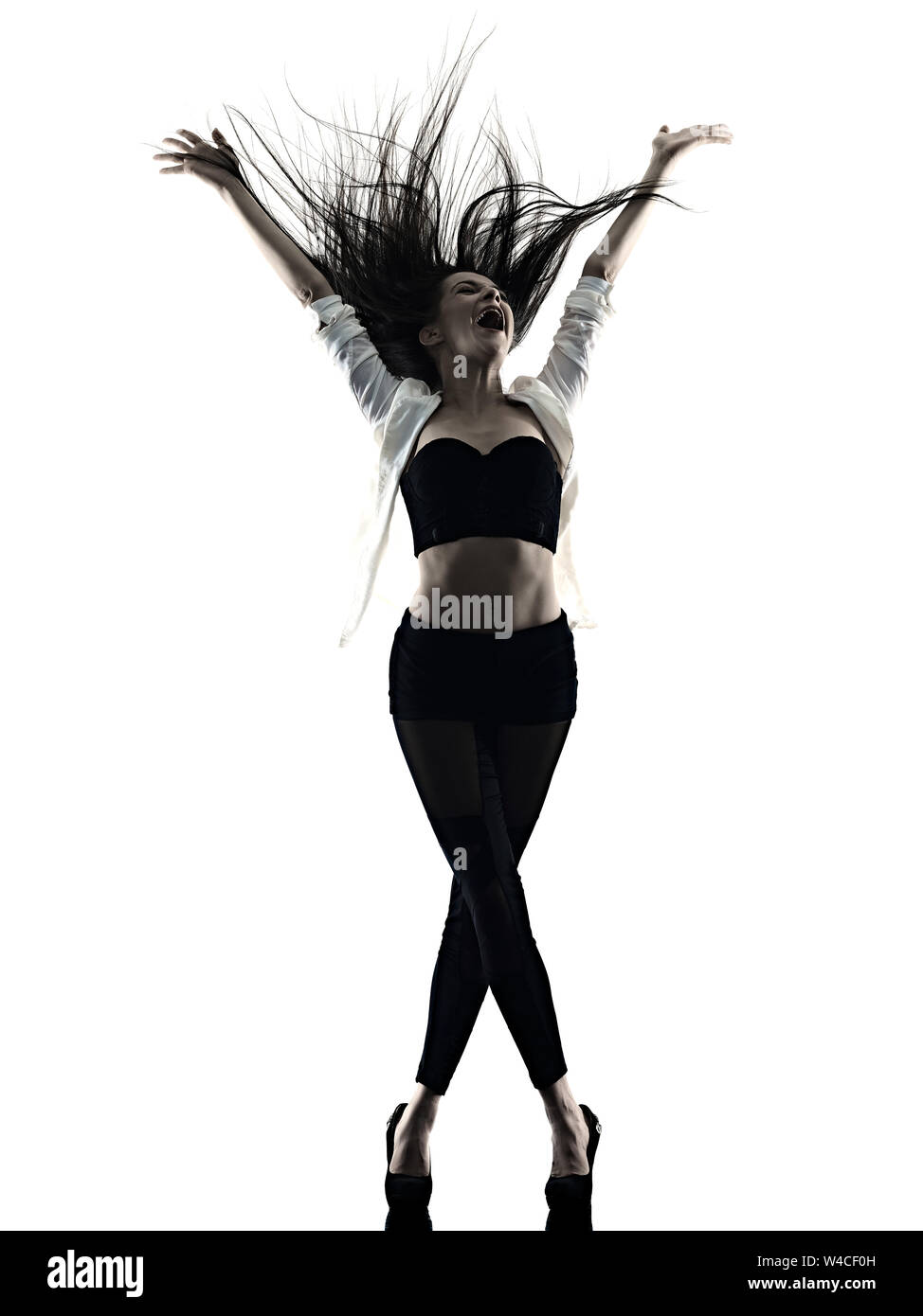 one young beautiful long hair caucasian woman modern ballet disco ...