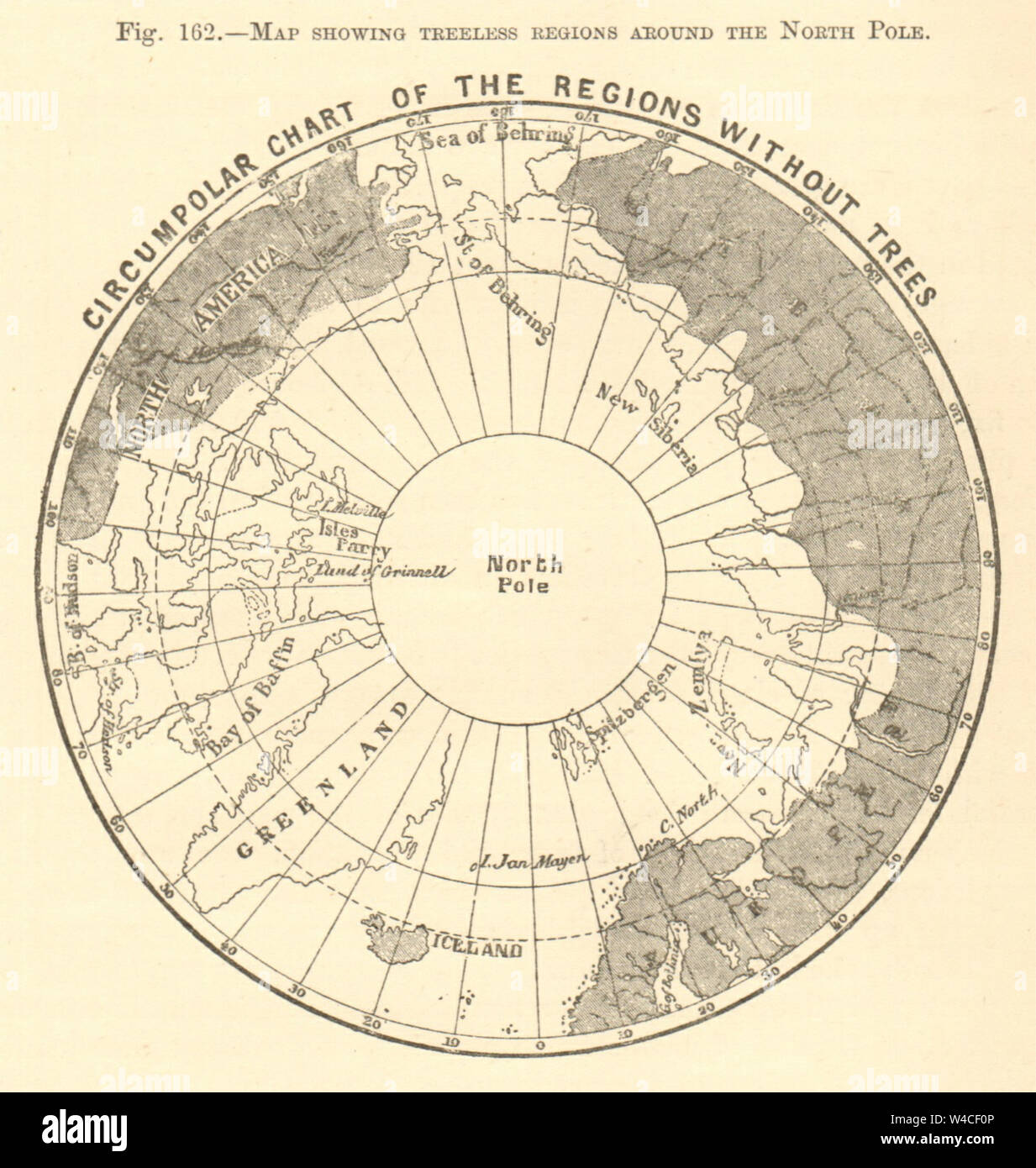 Map showing treeless regions around the North Pole. Arctic. Sketch map ...