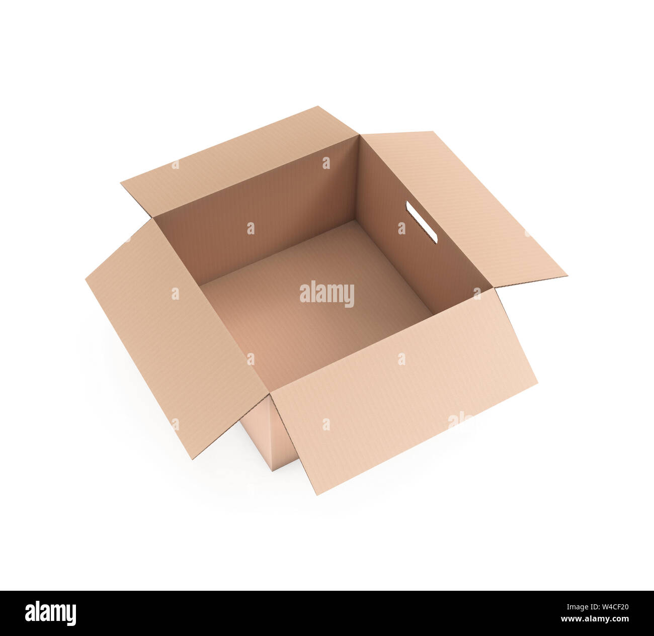 Open brown corrugated carton box. 3d rendering illustration isolated Stock Photo - Alamy