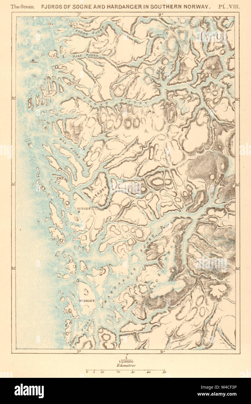 Fjords of Sogne and Hardanger in Southern Norway. Bergen 1886 old ...