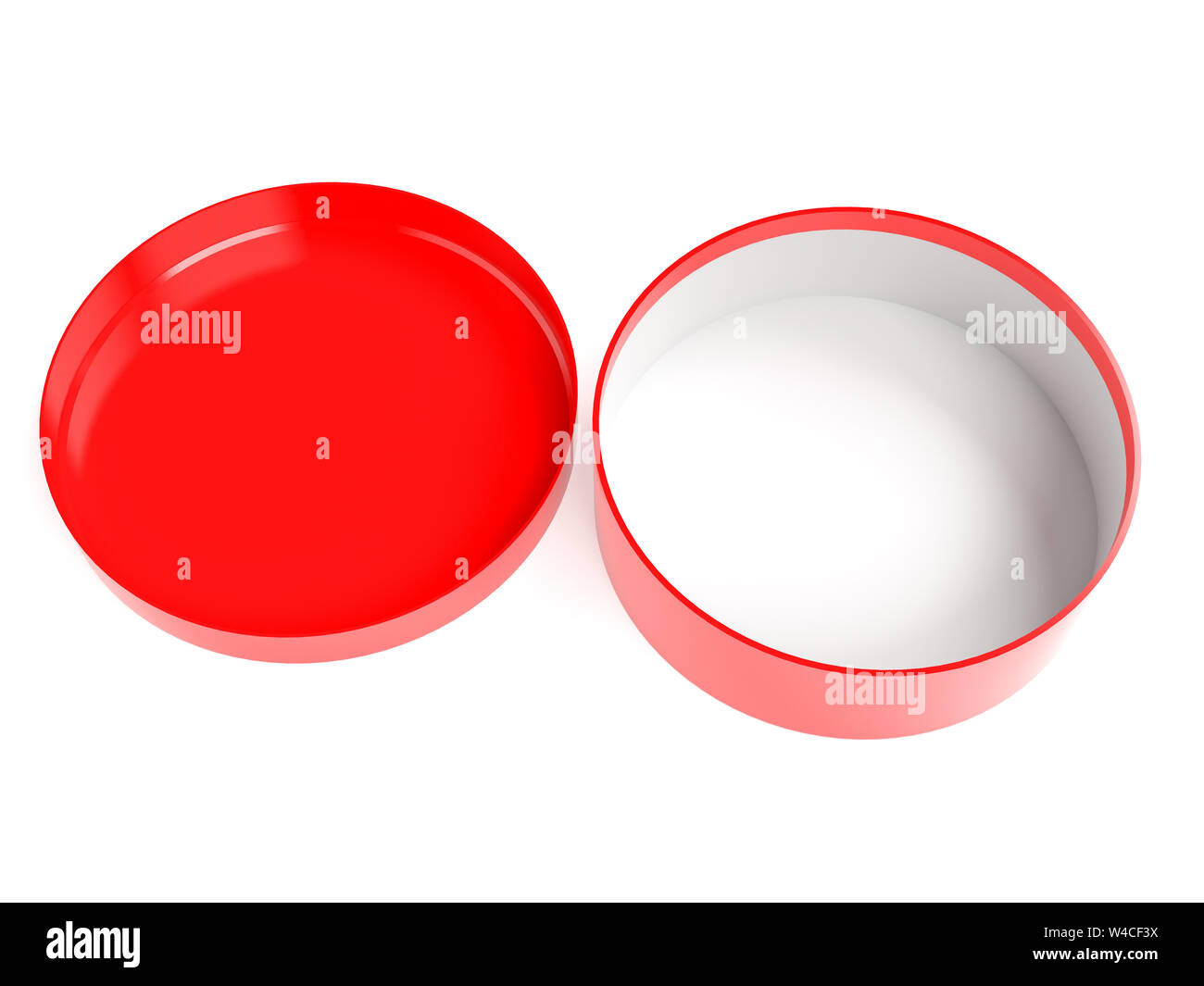 Round box. Open red carton with lid. 3d rendering illustration isolated ...