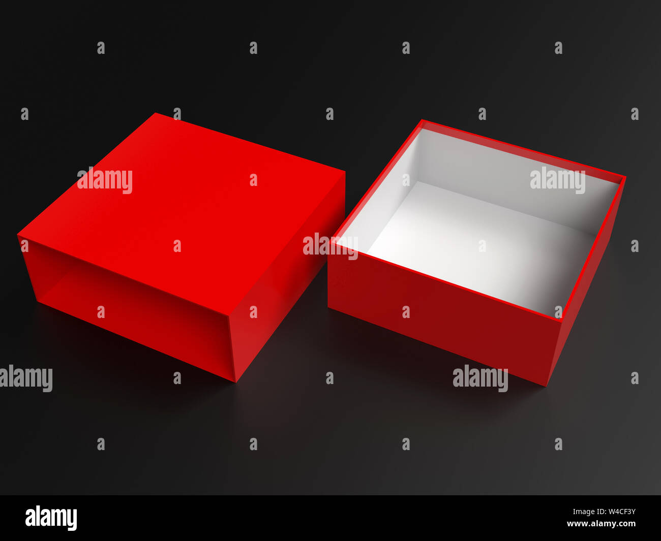 Open red box. Gift box mock up on black background. 3d rendering ...