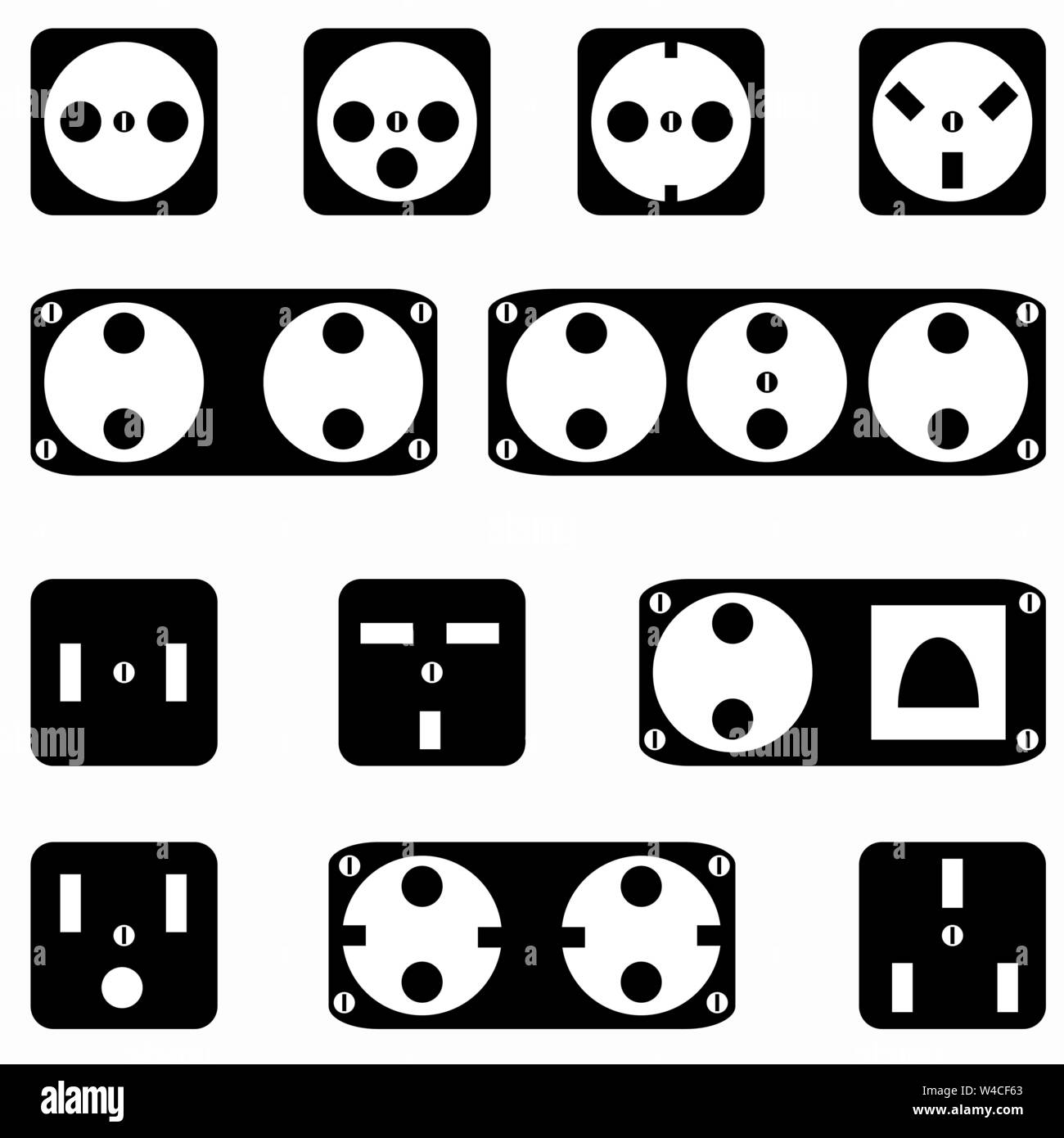 monochrome sockets symbols on a white background vector illustration ...