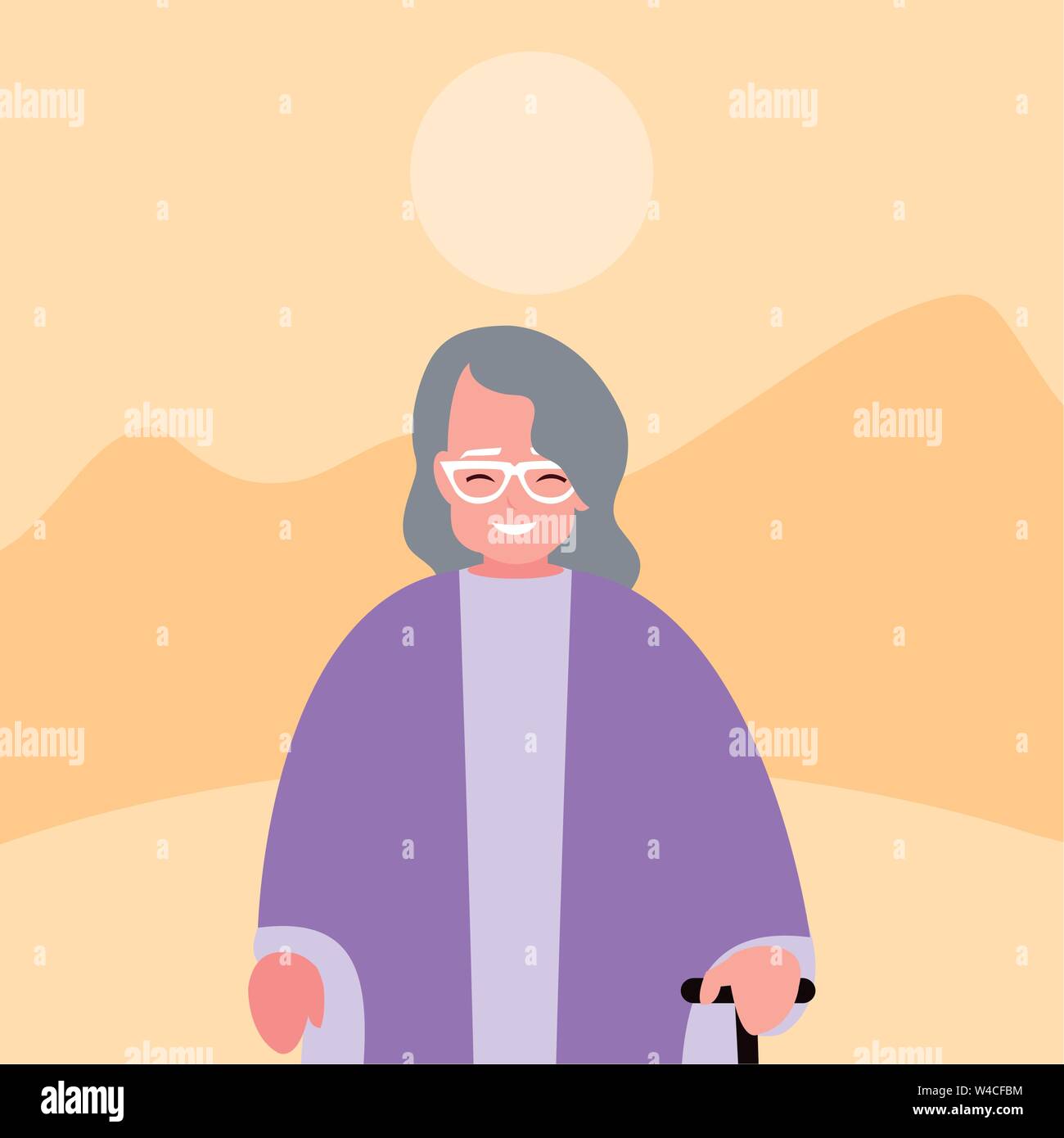 cute grandma with walk stick outdoors vector illustration Stock Vector ...