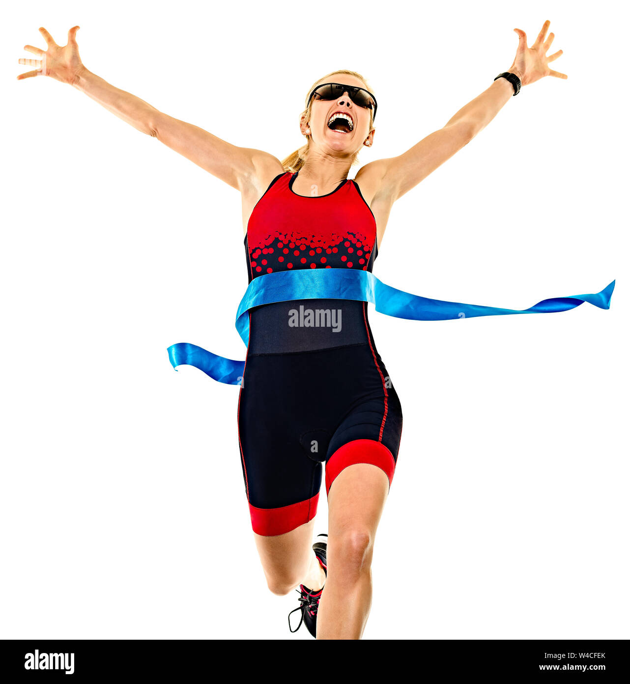 Female runner victorious finish line hi-res stock photography and ...