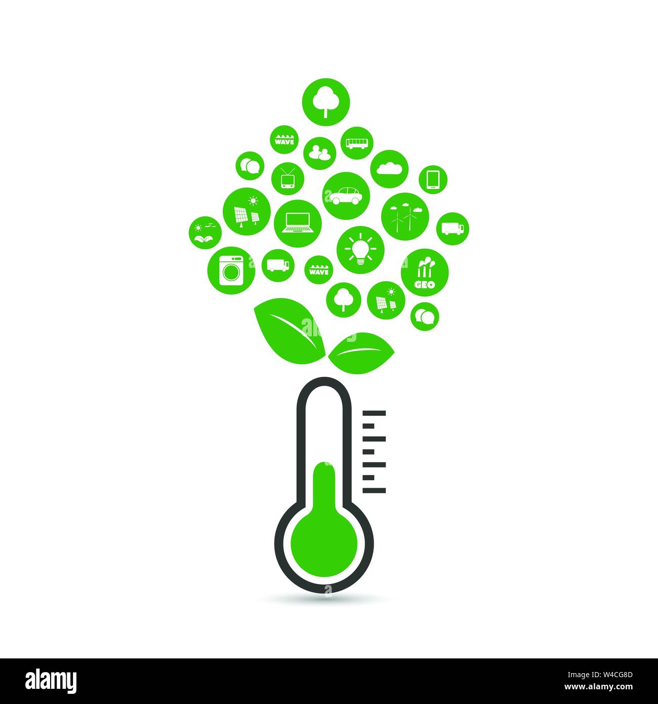 Global Warming, Ecological Problems And Solutions - Thermometer Icon ...