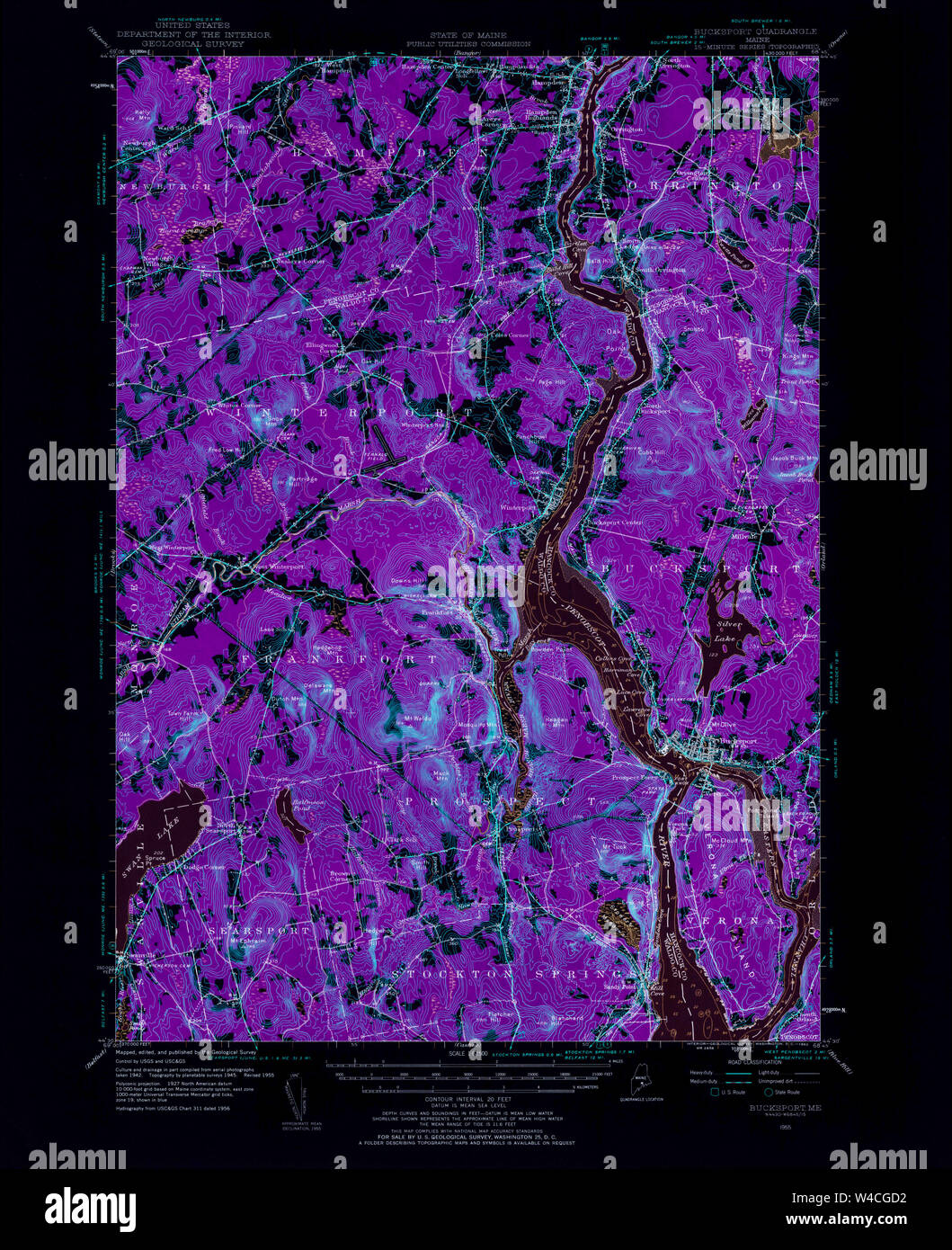 Maine USGS Historical Map Bucksport 460270 1955 62500 Inversion ...
