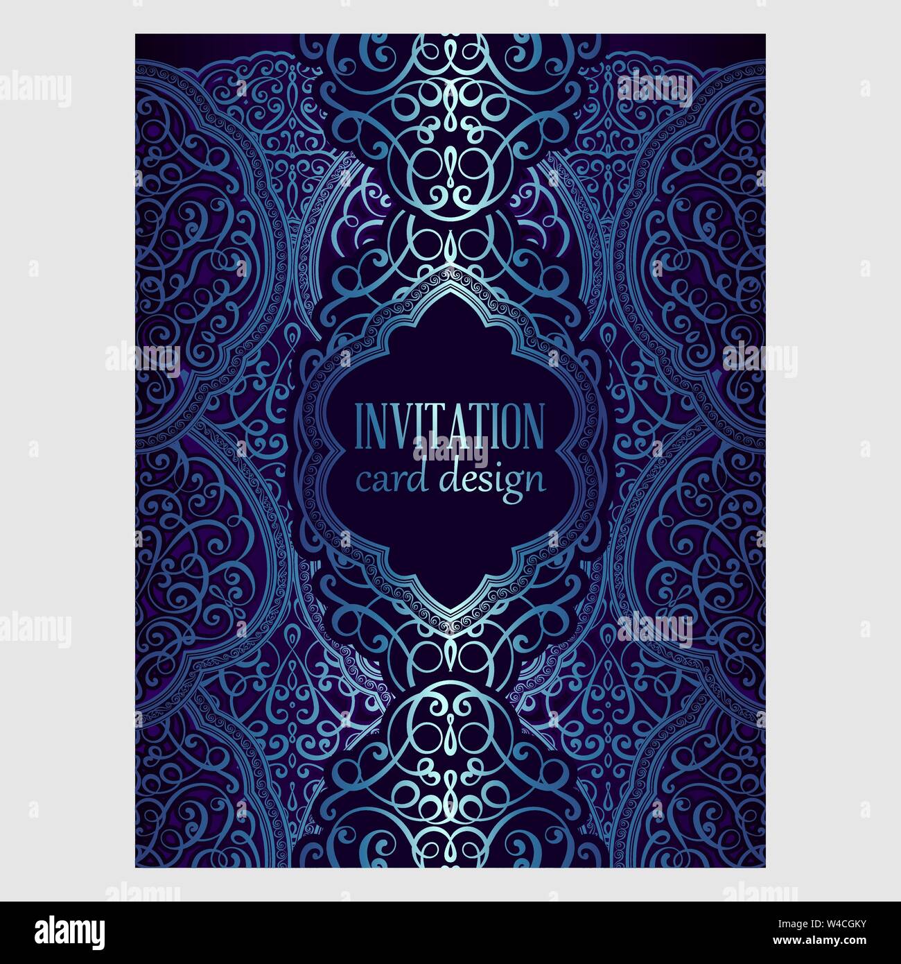 Wedding invitation card with blue shiny eastern and baroque rich ...