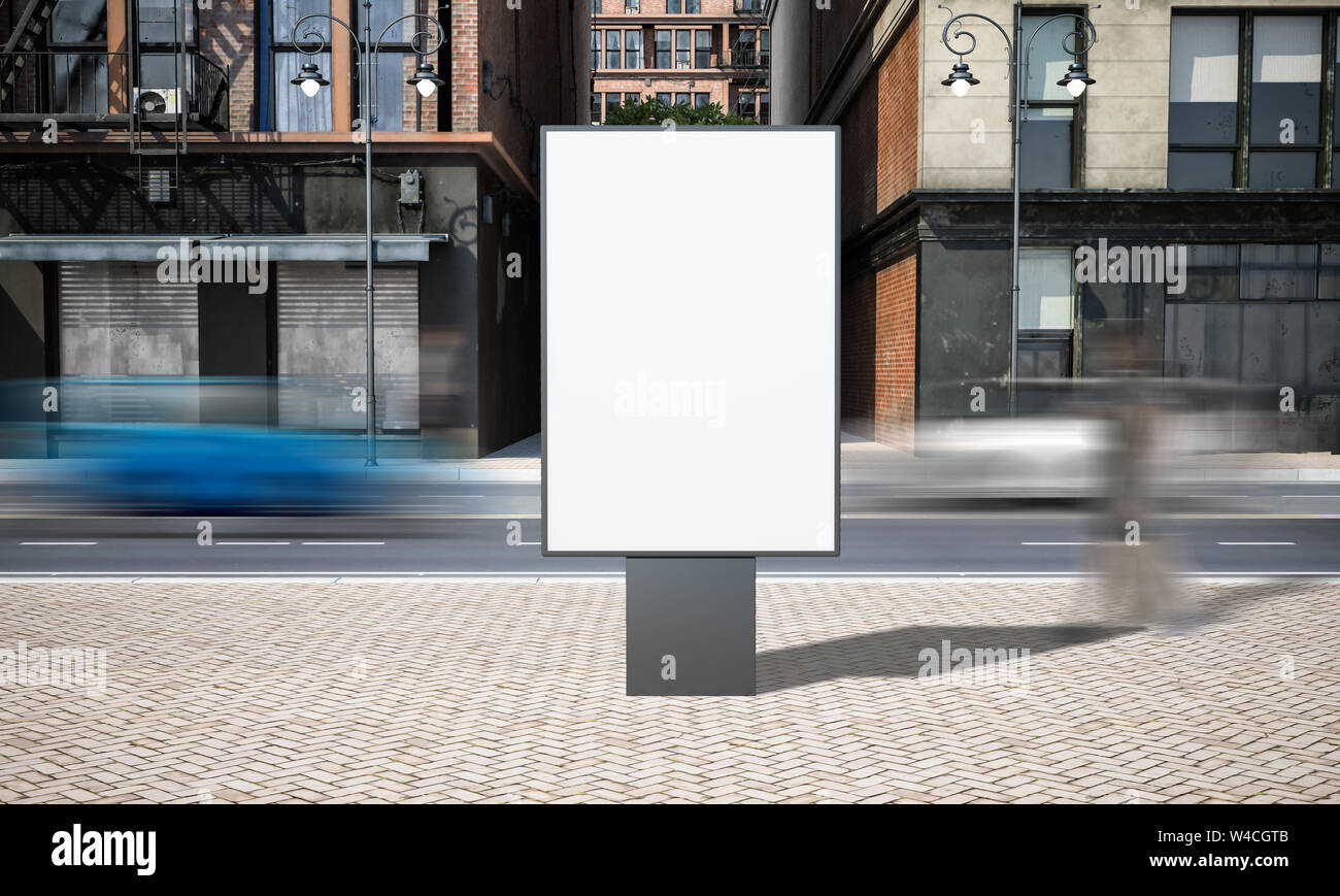 street advertising sign billboard mockup at city 3d rendering Stock ...
