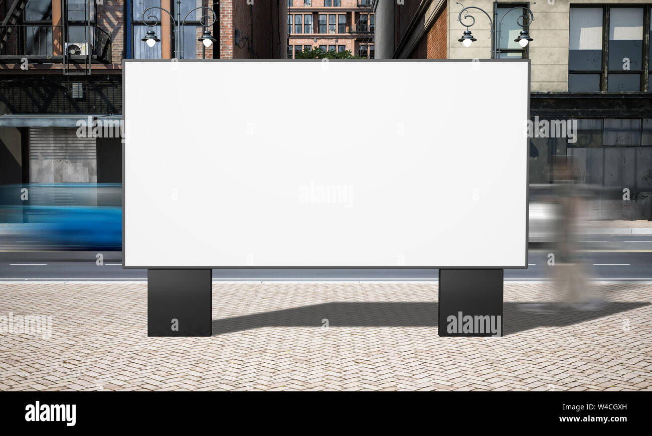 street advertising horizontal billboard mockup at city 3d rendering ...
