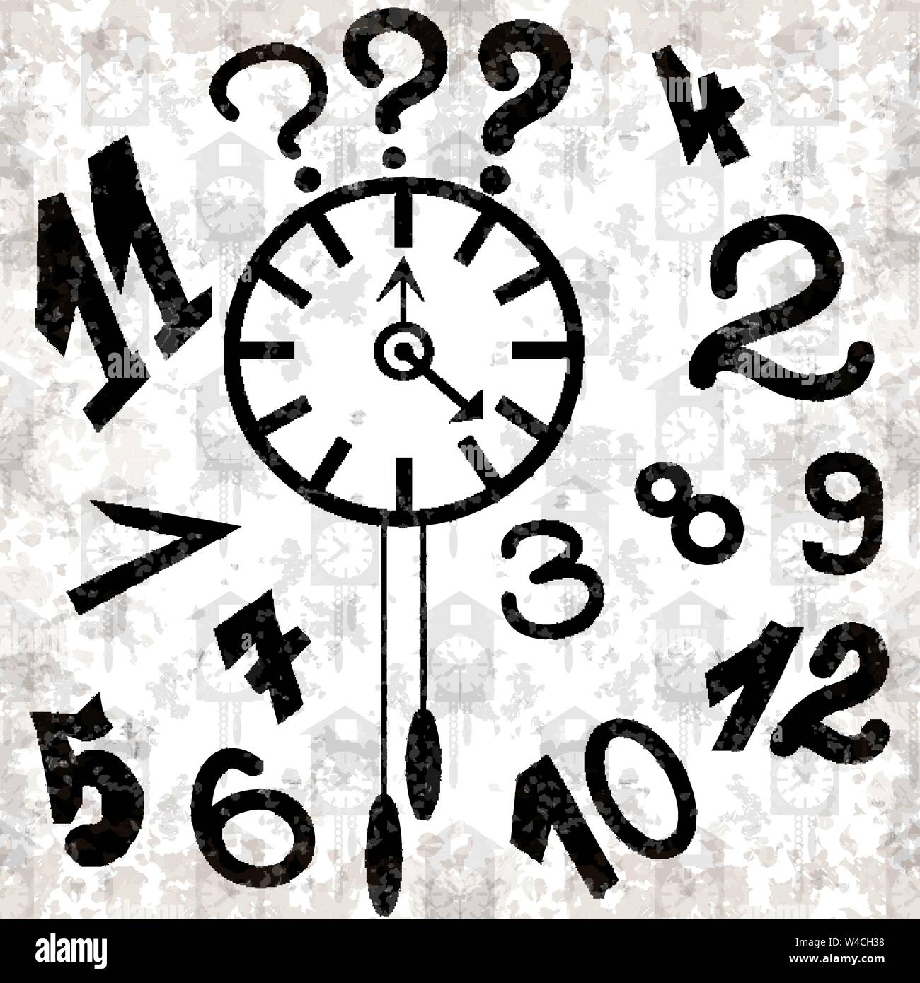 clock and numbers on a white background grunge effect vector ...