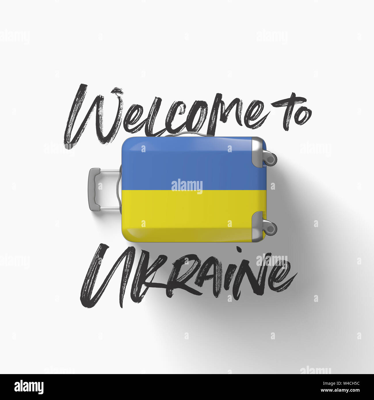 Welcome to Ukraine. national flag on a travel suitcase. 3D Render Stock ...