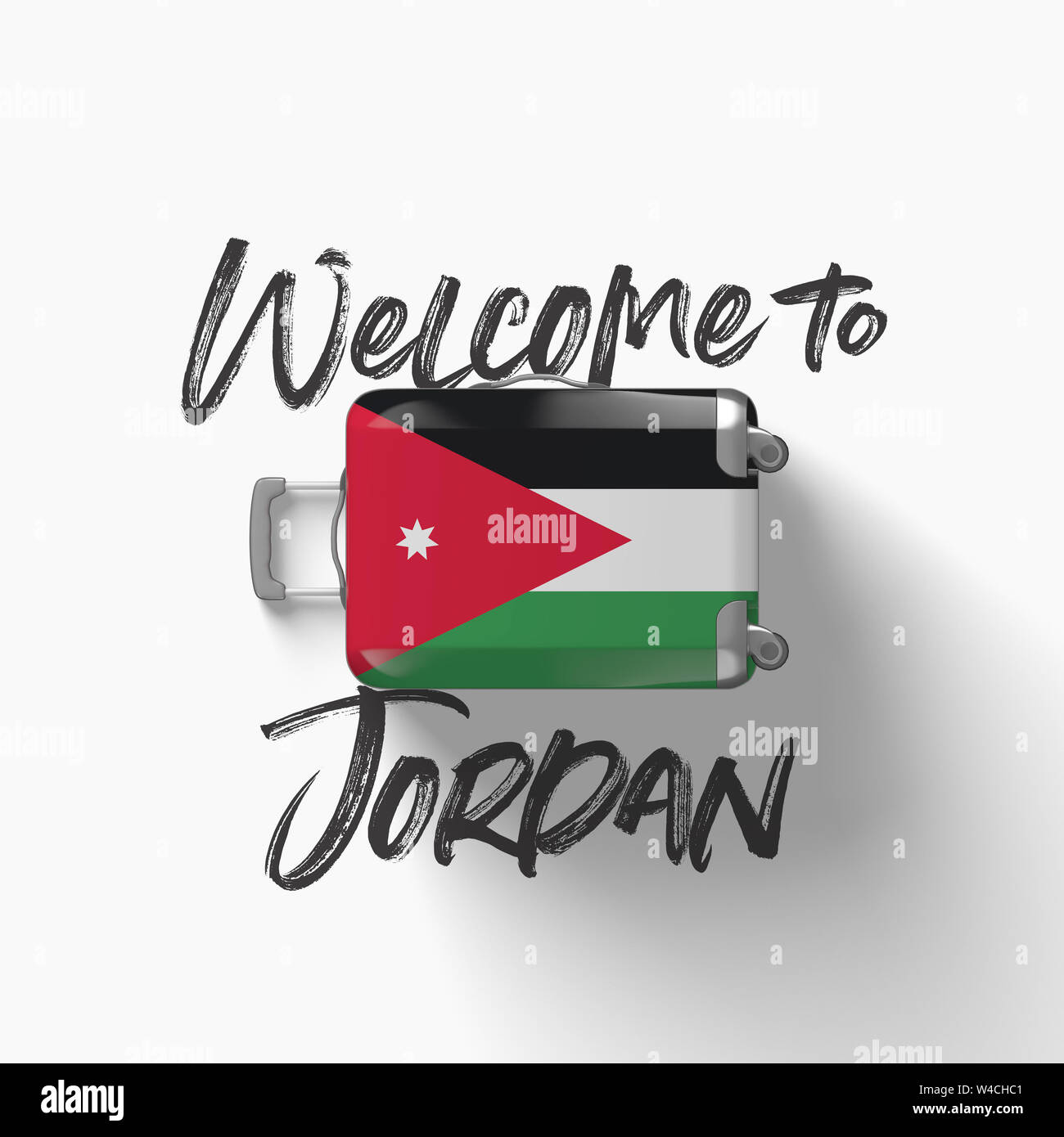 Welcome to Jordan. national flag on a travel suitcase. 3D Render Stock ...