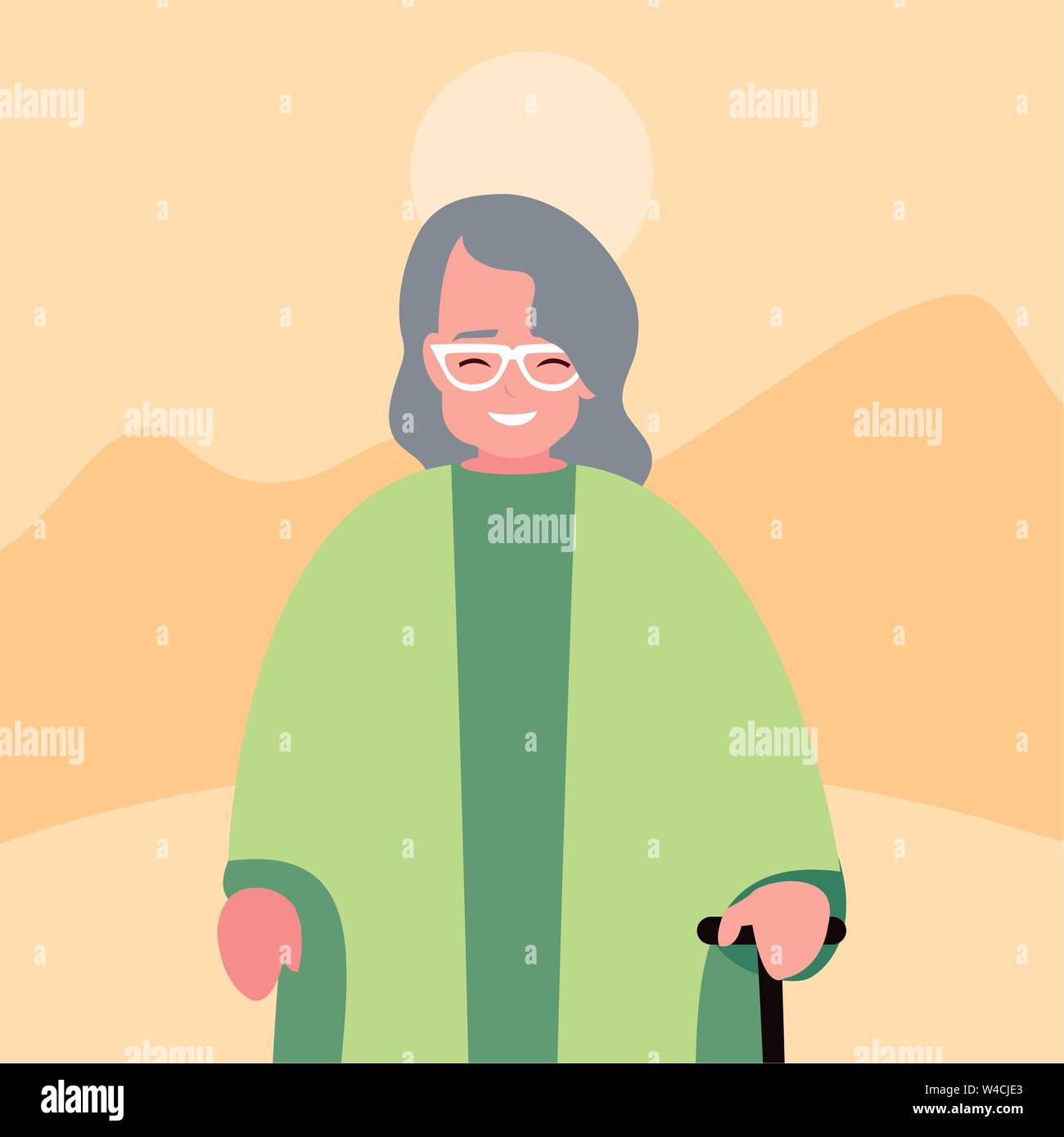 cute grandma with walk stick outdoors vector illustration Stock Vector ...