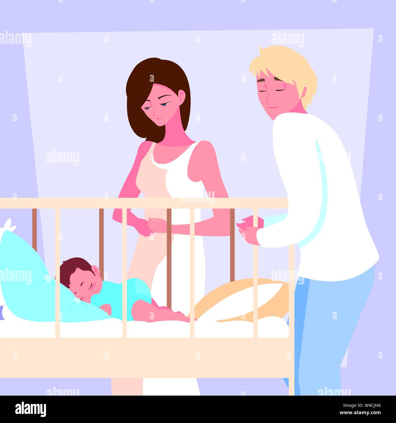 parents observing of baby boy sleeping vector illustration design Stock ...