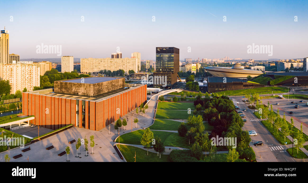 KATOWICE, POLAND - JUNE 08, 2019: The modern city center of Katowice at ...