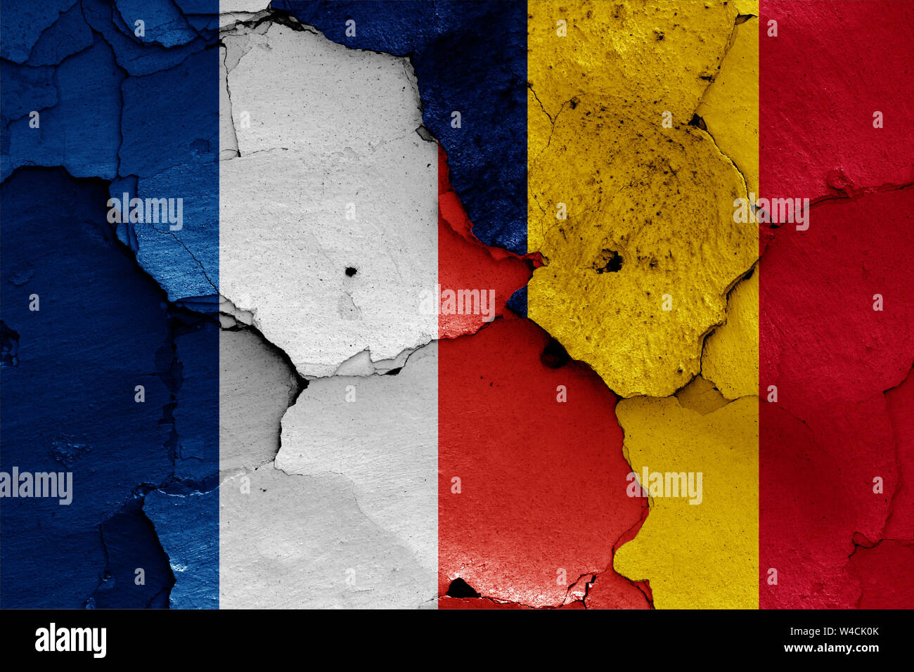 flags of France and Chad painted on cracked wall Stock Photo - Alamy