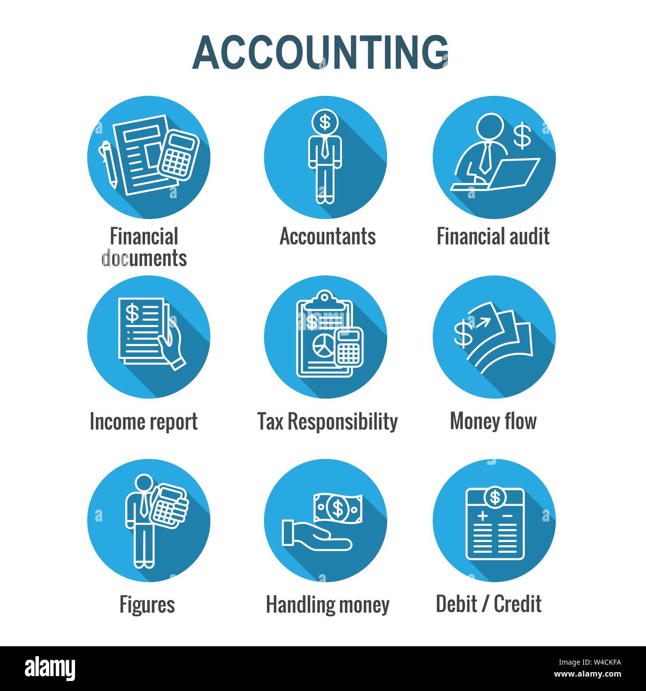 Accountant or Accounting Icon Set w money, accountant and figures ...
