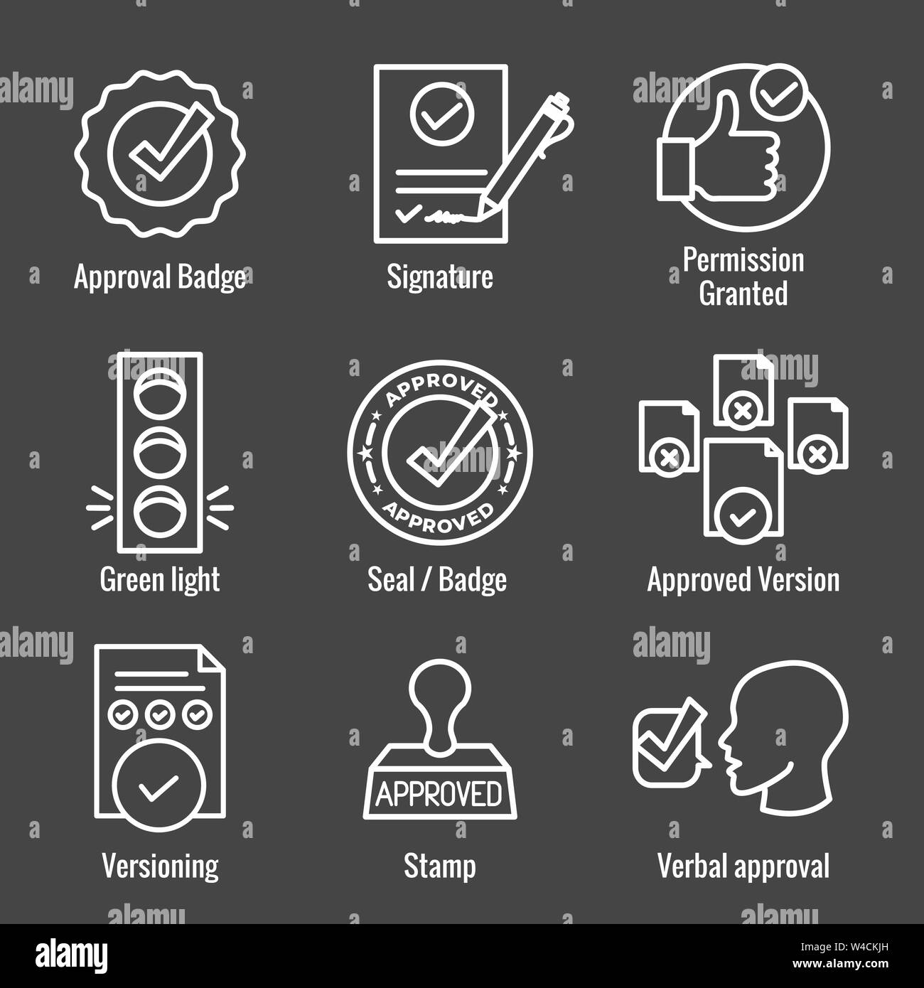 Approval & Signature Icon Set with Stamp and version icons Stock Vector ...